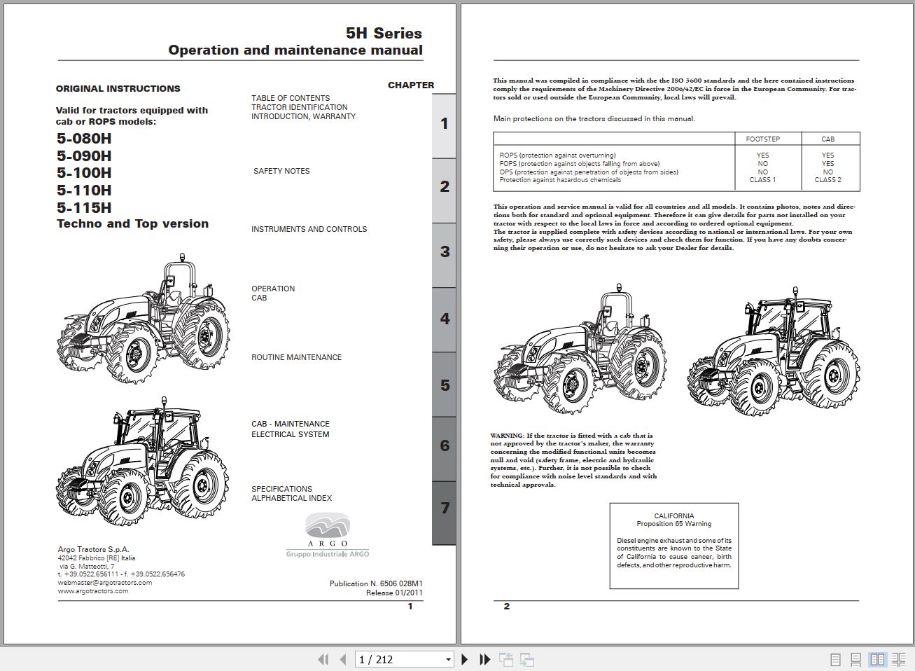 Landini 5-080H to 5-110H Tractor Operation Maintenance Manual 6506028M1 PDF