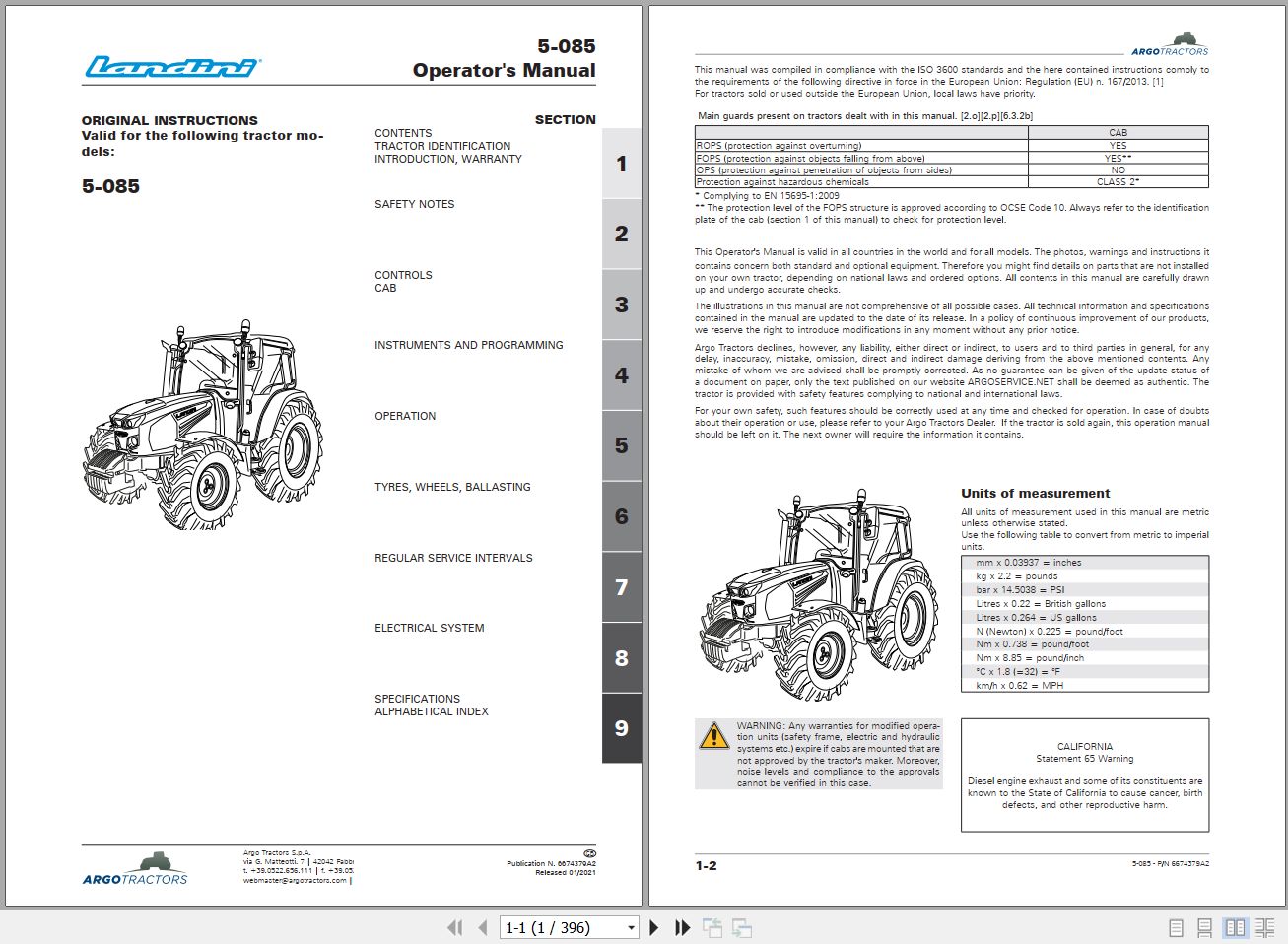 Landini 5-085 Tractor Operation Maintenance Manual 6674379A2 PDF