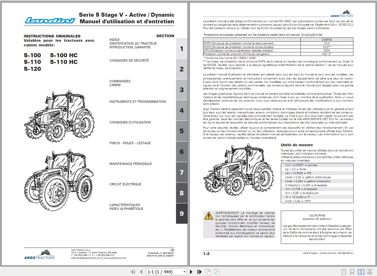 Landini 5-100 to 5-110 HC Operation Maintenance Manual 6691954A1 FR PDF