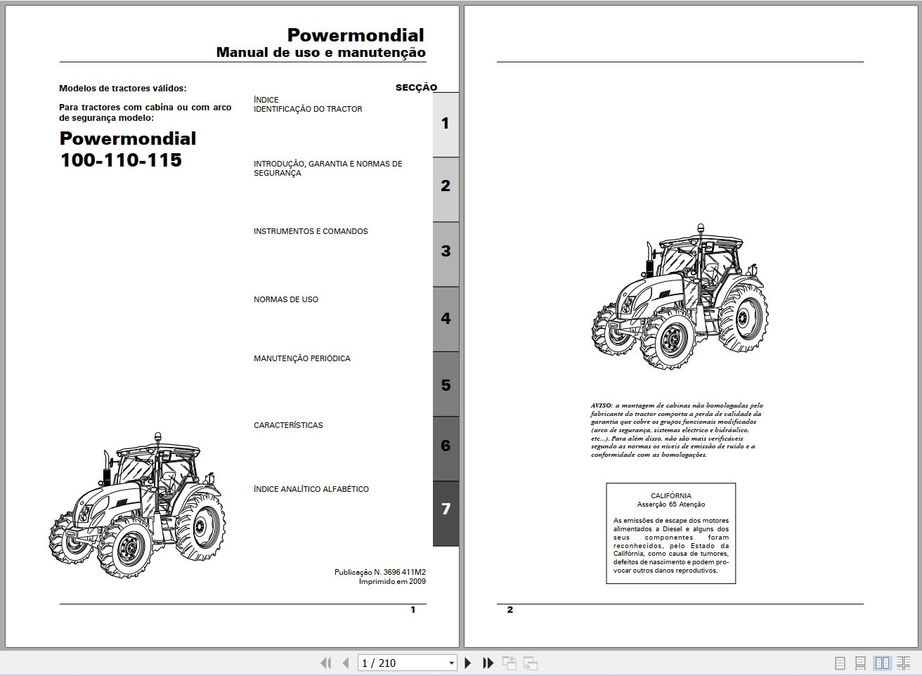 Landini Powermondial 100 110 115 Operation Maintenance Manual 3696411M2 PT PDF
