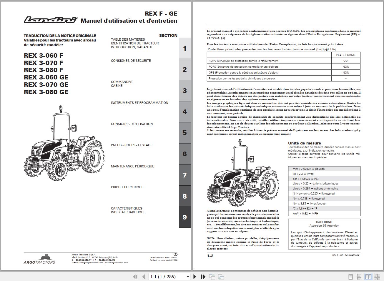 Landini REX 3-060 F to REX 3-080 GE Operation Maintenance Manual 6647906A1 FR PDF