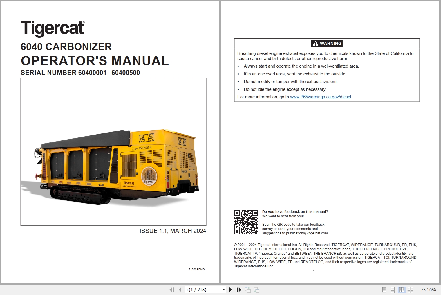Tigercat 6040 Carbonizer Operation Manual PDF