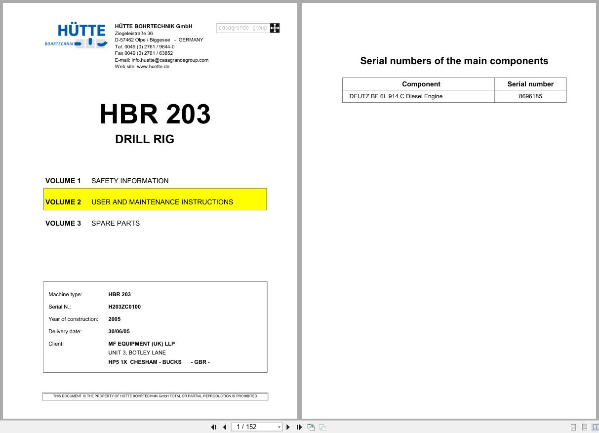 Casagrande BHR 203 Drill Rig Operation and Maintenance Manual PDF