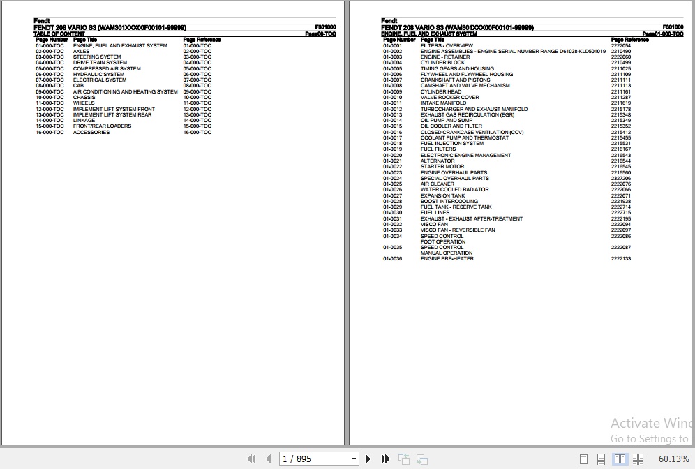 Fendt 208 Vario S3 Tractor Parts Catalog F301000 06.2020 PDF