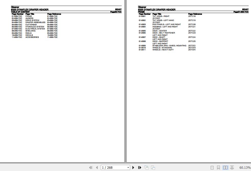 Gleaner 9325 Dynaflex Draper Header Parts Manual 652407 PDF