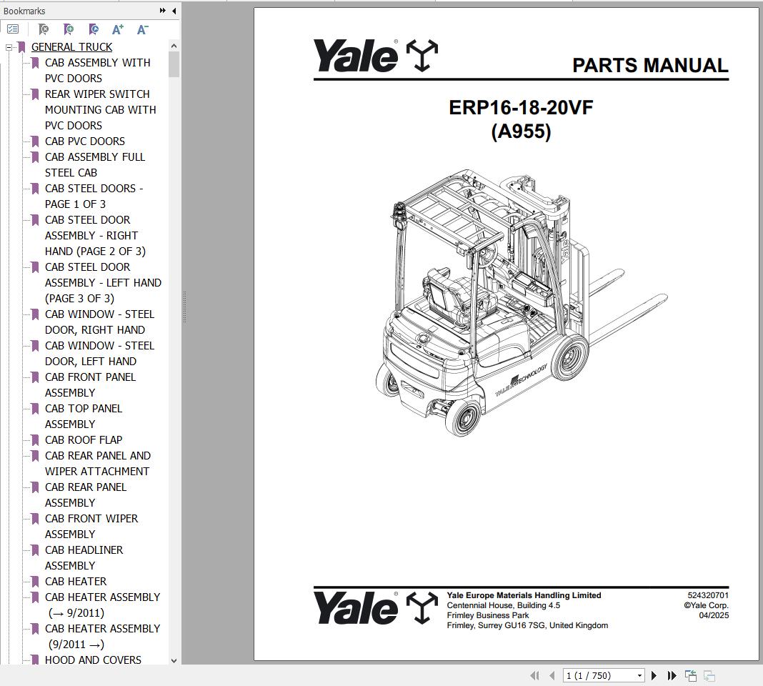 Hyster ERP16VF ERP18VF ERP20VF (A955) Forklift Parts and Service Manual PDF