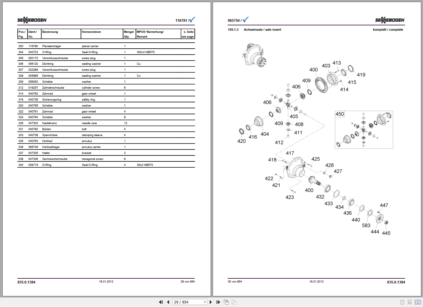 Sennebogen 835 Telehandler Spare Parts Catalog 2012 EN DE PDF