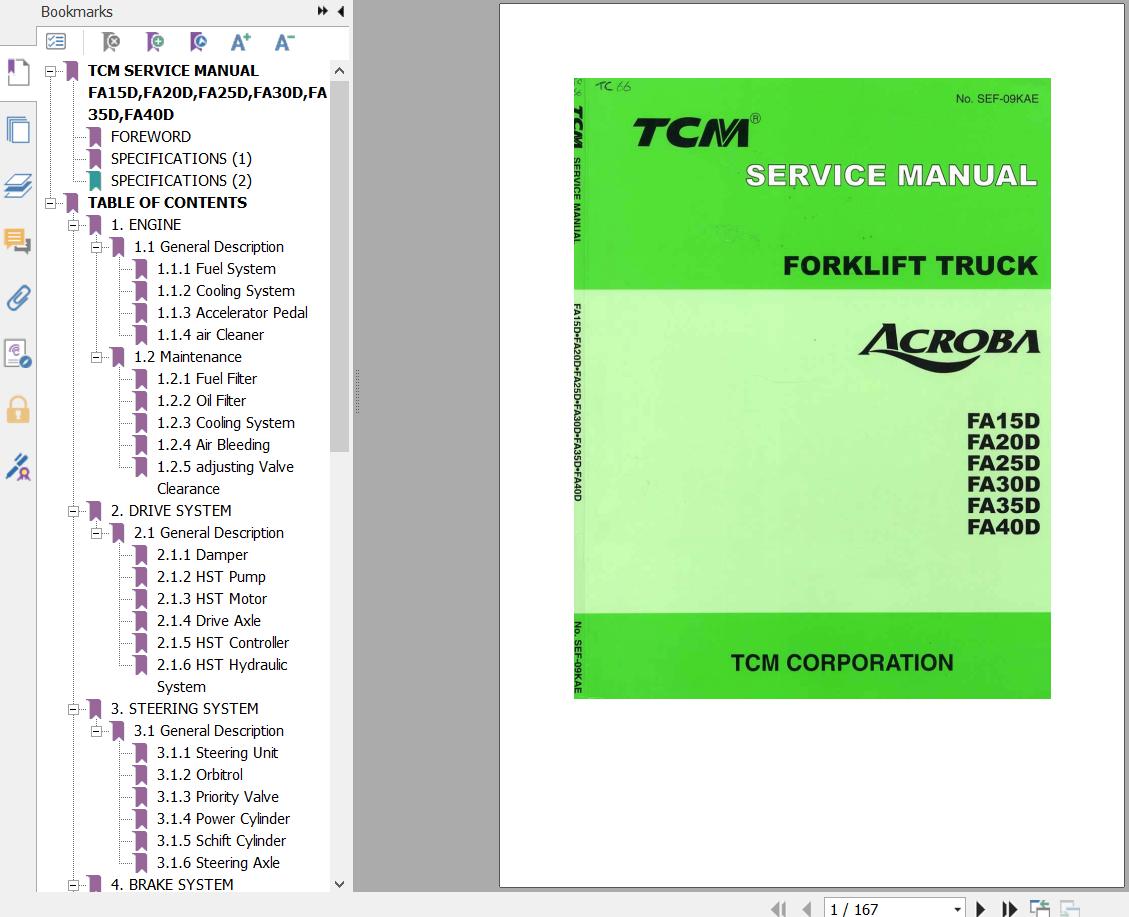 TCM Acroba FA15D FA20D FA25D FA30D FA40D Service Manual SEF-09KAE PDF