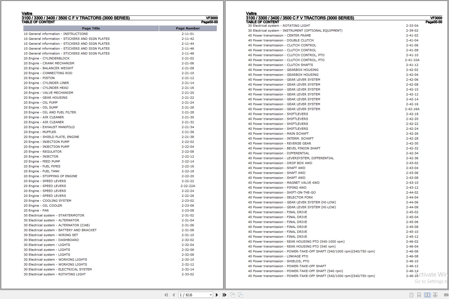 Valtra 3000 Series 3100 3300 3400 3500 C F V S Parts Catalog VF3000 PDF
