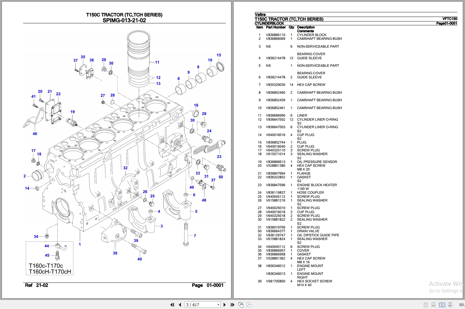 Valtra TC TCH Series T150C Tractor Parts Manual VFTC150 PDF