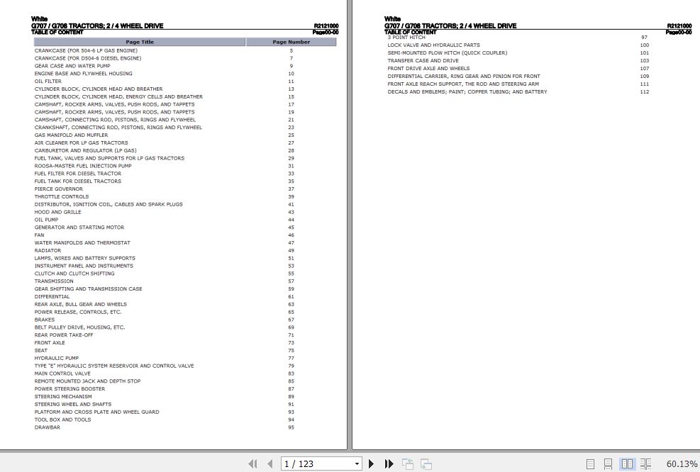 White G707 G708 Tractor Parts Manual R2121000 PDF