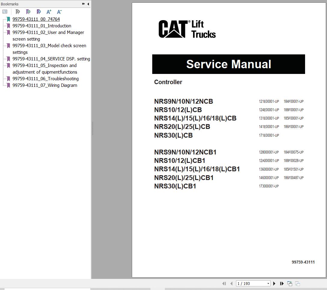 CAT NRS9NCB1 to NRS30(L)CB1 Forklift Service Manual 06.2020 PDF