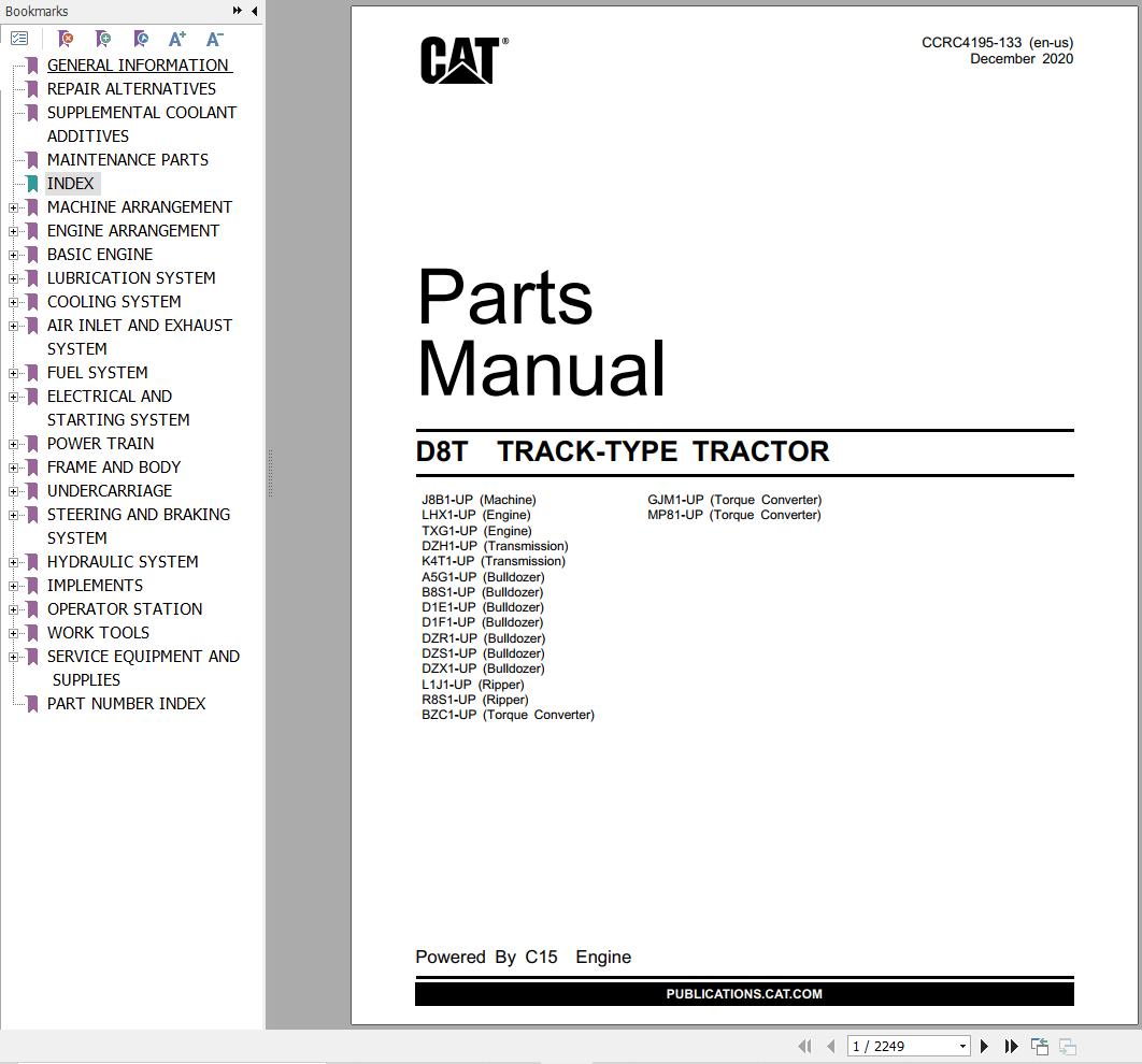 Caterpillar D8T Track-Type Tractor Parts Manual CCRC4195-133 PDF