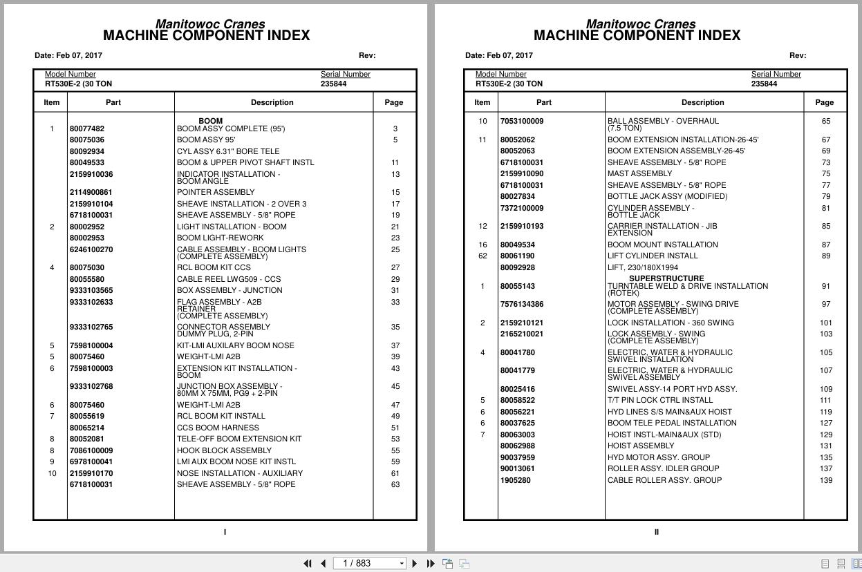 Grove RT530E-2 235844 Crane Parts Catalog 2017 PDF