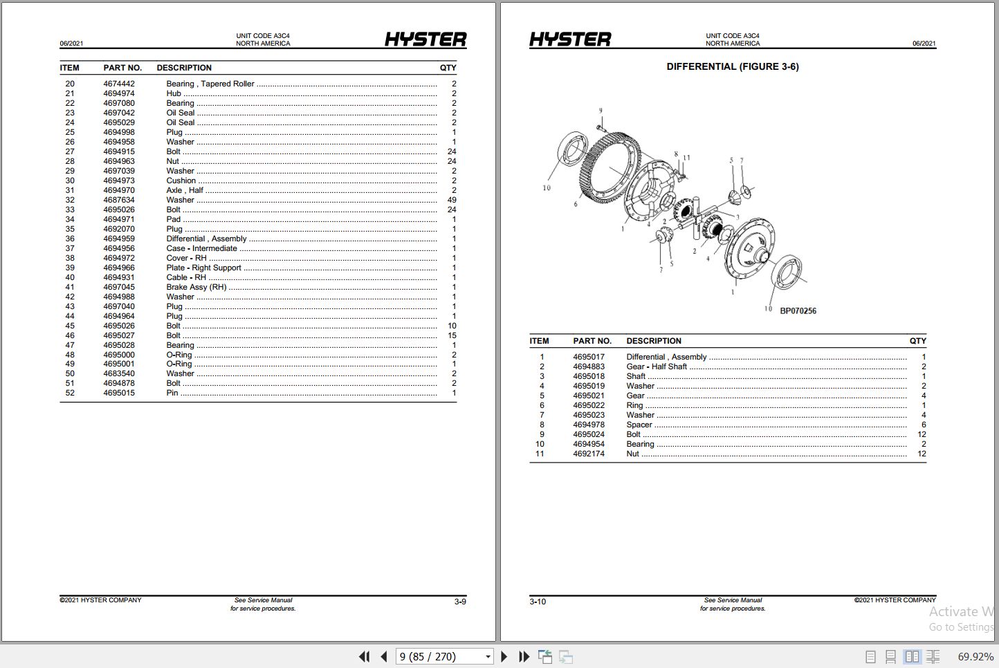 Hyster J1.5UT to J3.5UT A3C4 Forklift Parts Catalog 4275366 2021 PDF