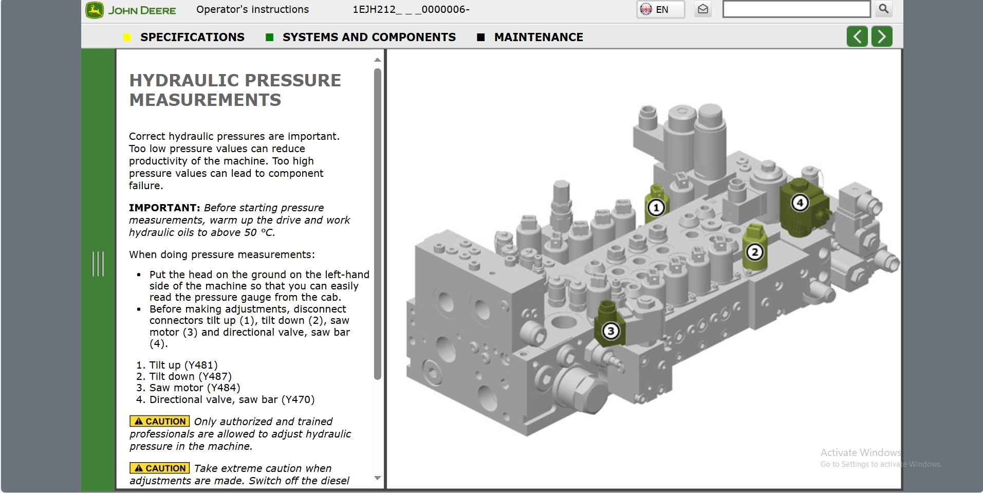 John Deere H212 1EJH2120000006 Harvester Head Operation Manual
