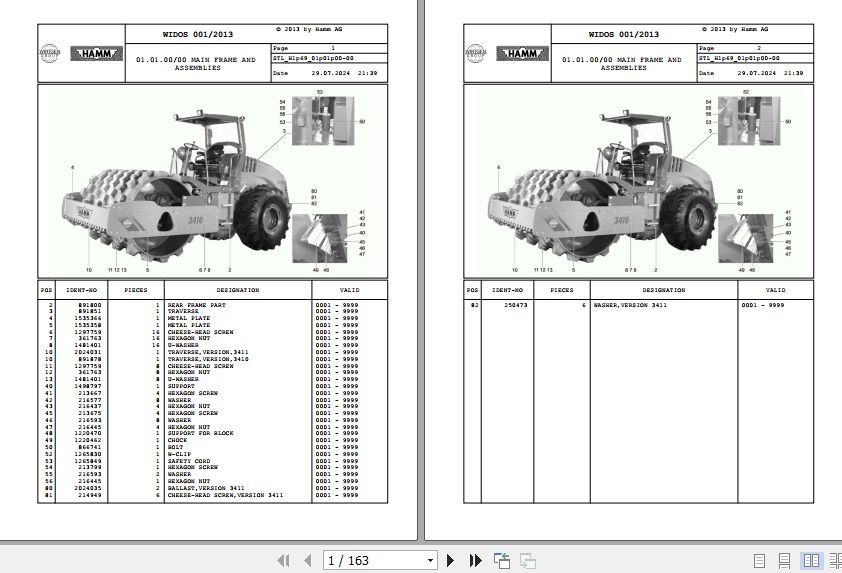 Wirtgen Hamm 3410 - 3411 H1.69 2024566 Compactor Parts Catalog PDF