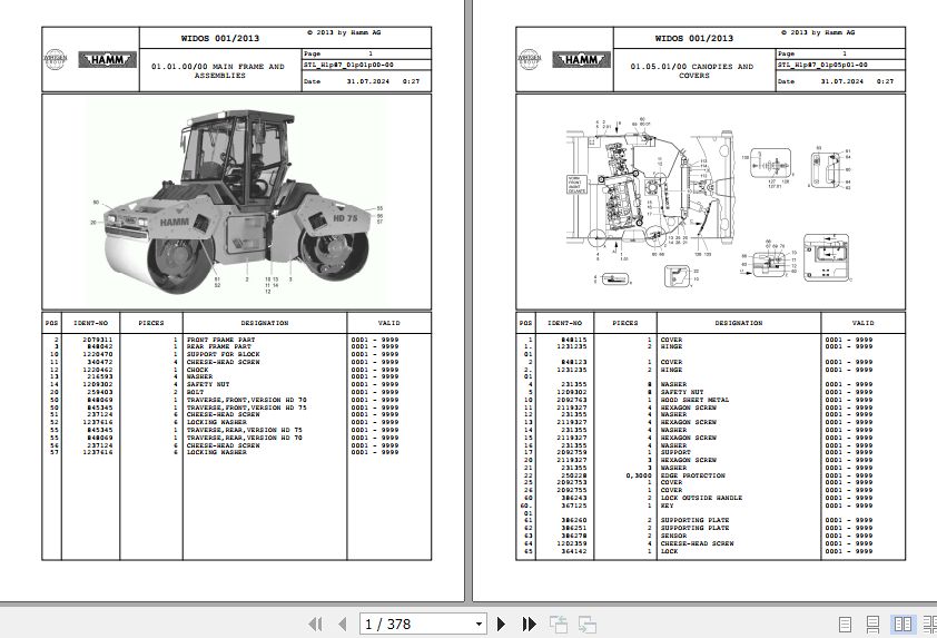 Wirtgen Hamm HD 70 - 75 H1.87 2077640 Roller Parts Catalog PDF