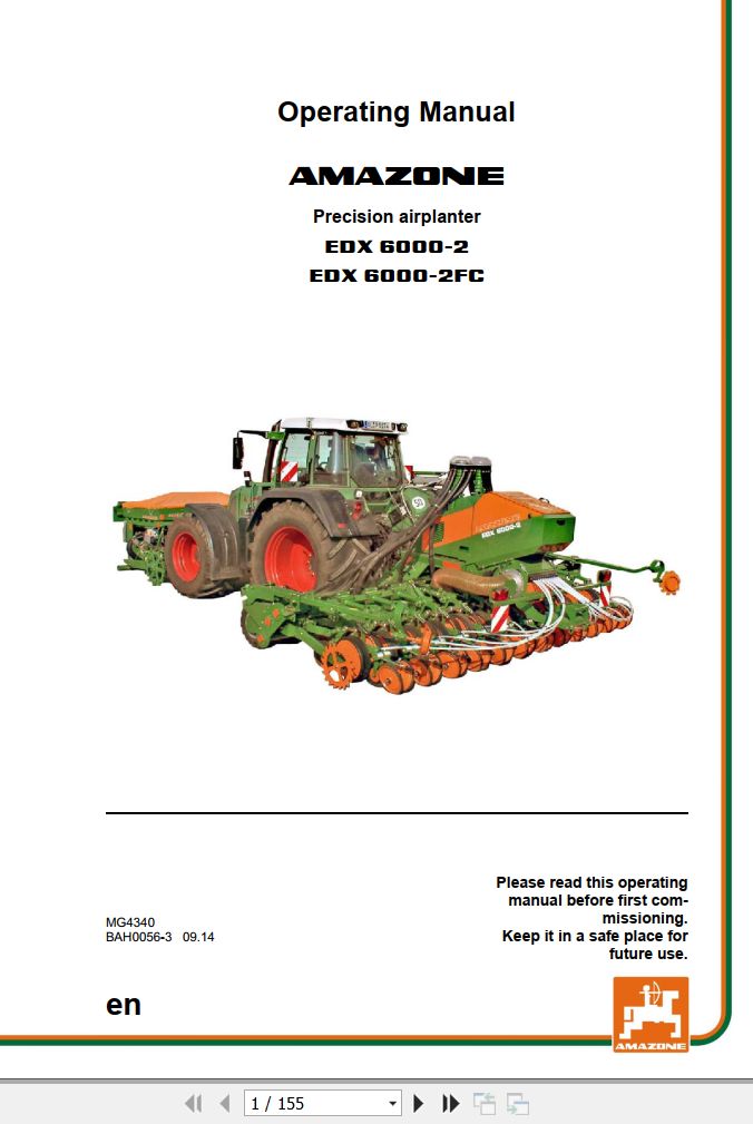 Amazone EDX6000-2 EDX6000-2FC Airplanter Operating Manual MG4340 PDF