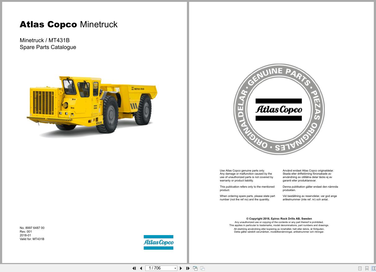 Atlas Copco MT431 Minetruck Spare Parts Catalog 8997648700 EN SV PDF