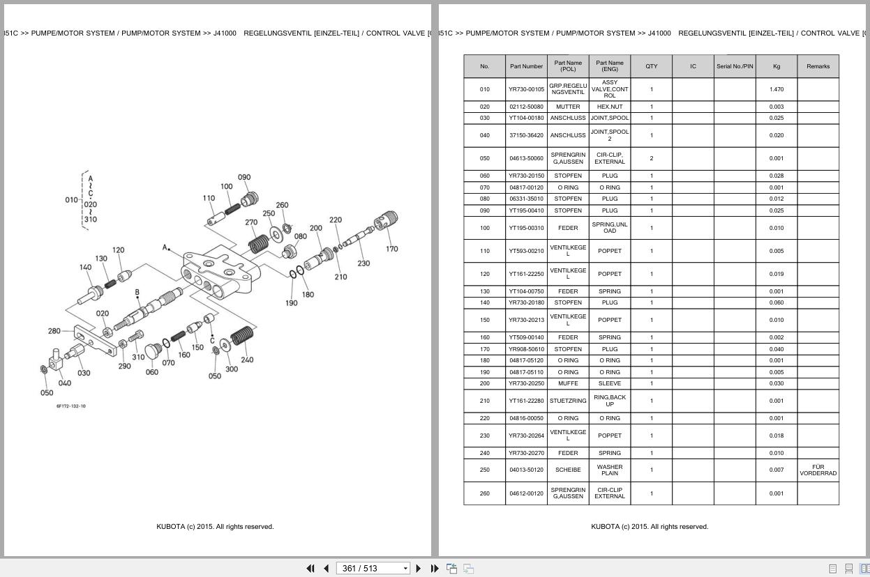 Kubota LX-351C Tractor Parts Manual EN DE PDF
